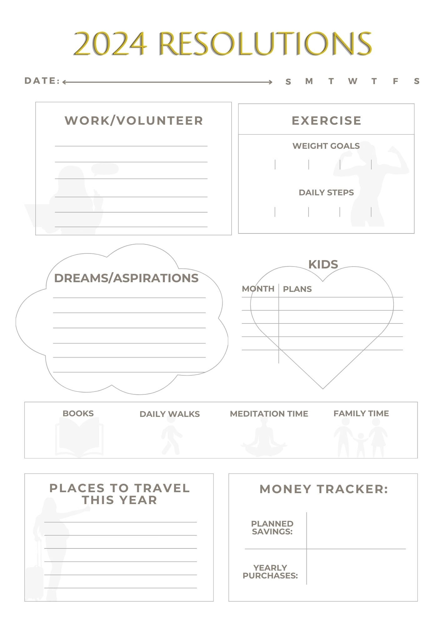 2024 New Years Resolutions Printable, Instant Download, Productivity ...