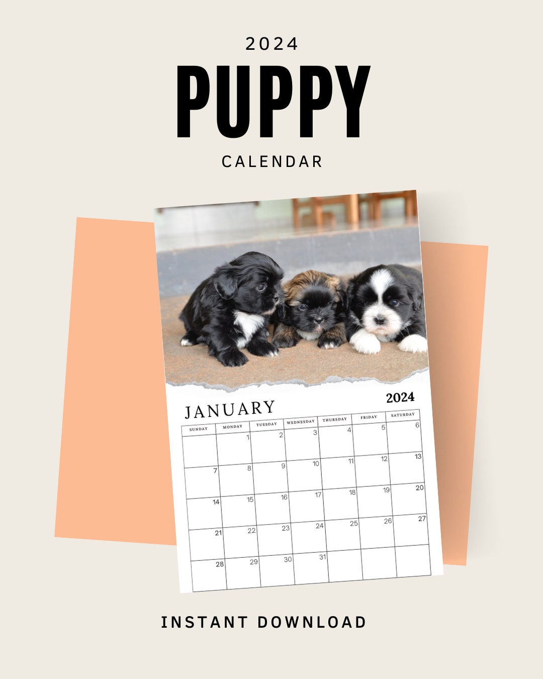 2024 Dog Calendar Printable A4 Letter Size Monthly Calendar 2024 2024 ...