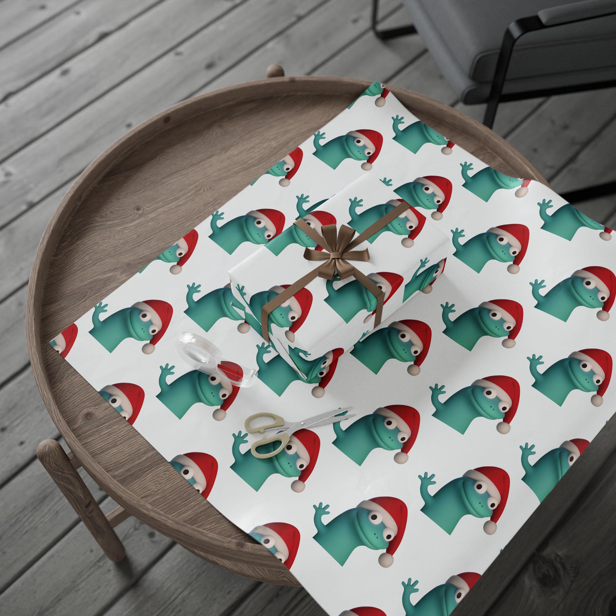 Gift Wrap, Cute Lizard Meme Wearing Santa Hat Waving, Wrapping Papers ...