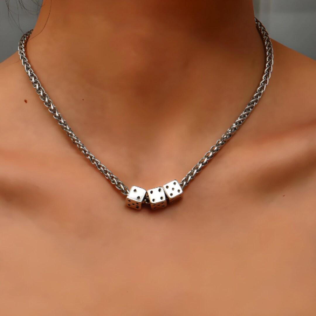 Minimalist Dice Charm Rope Chain Necklace,silver Triple Dice Necklace ...