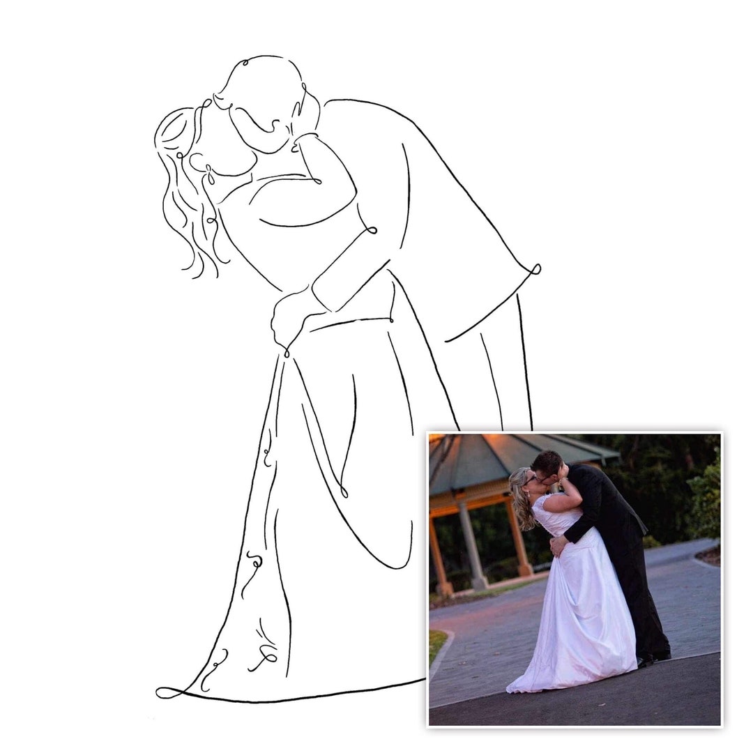 FINE LINE PORTRAIT Art Couple Wedding Engagement Family Gift Custom and ...