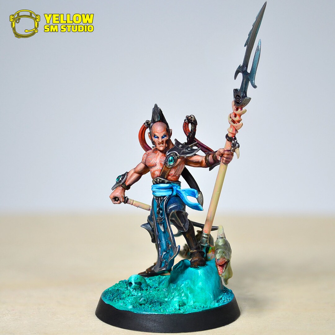 Hand-painted Akhelian Thrallmaster Miniature Idoneth Deepkin Warhammer ...