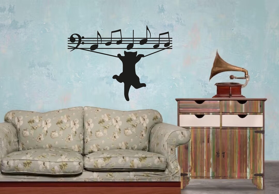 Cat & Music Note Metal Wall Art | Cat Playing Piano Wall Decor | Music ...