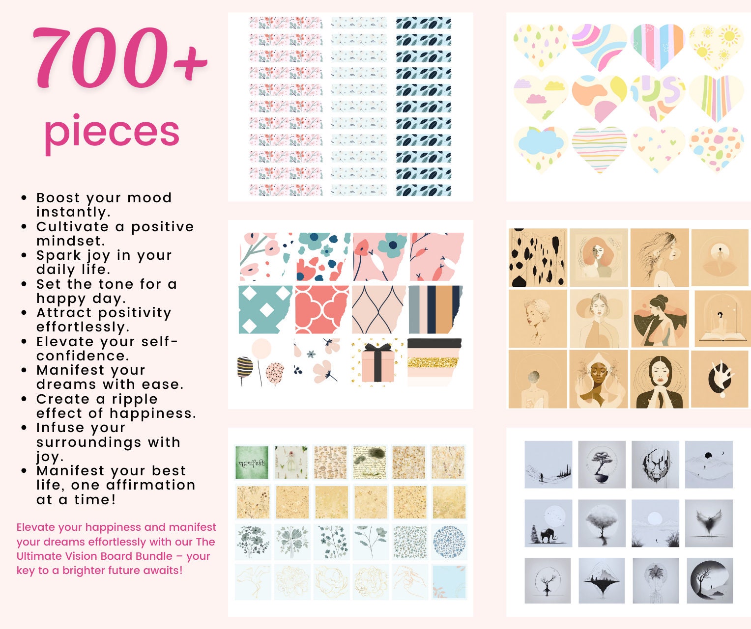 Ultimate Vision Board Kit With Images, Affirmations, Happiness Quotes ...