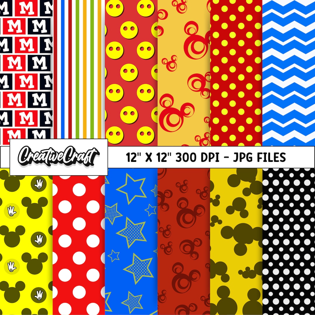 12 Mickey the Mouse Digital Papers 300 DPI Maximum Quality, Mickey ...