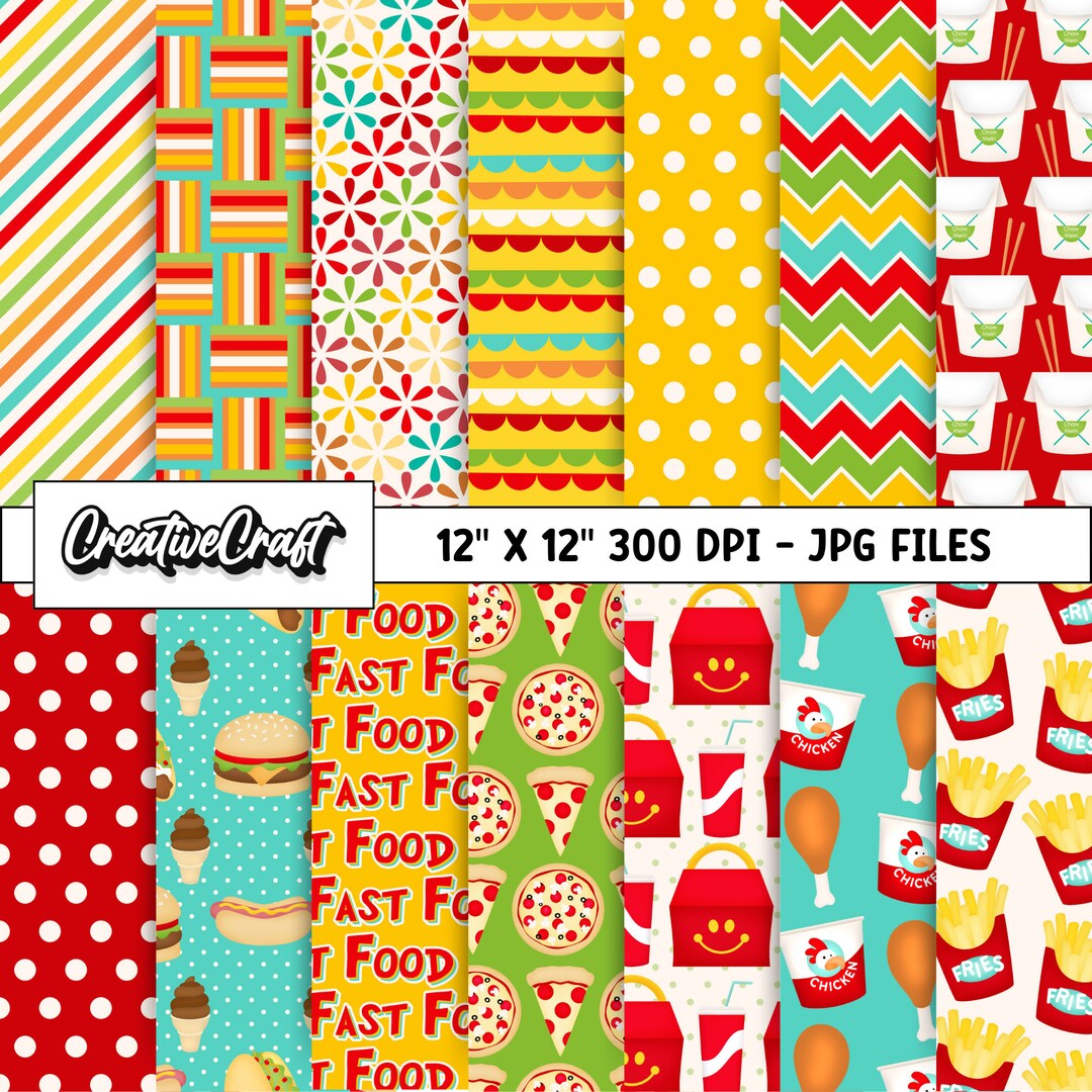14 Fast Food Digital Papers 300 DPI Maximum Quality, Fast Food ...