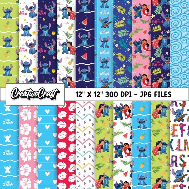 20 Lilo and Stitch Digital Papers 300 DPI Maximum Quality, Lilo and Stitch Scrapbook, Lilo and ...