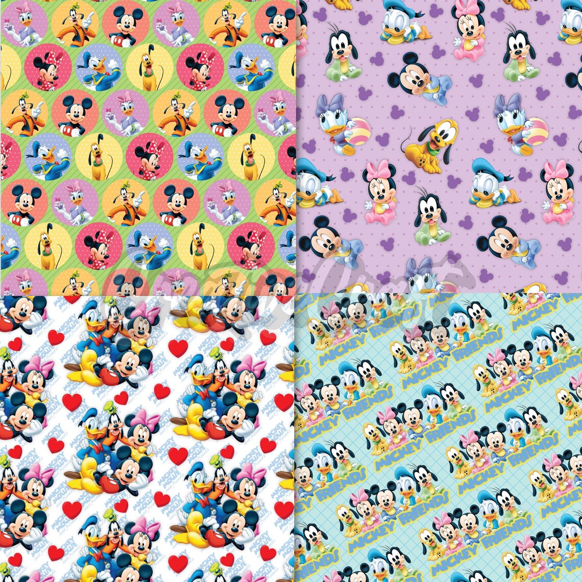 12 Mickey the Mouse Digital Papers 300 DPI Maximum Quality, Mickey ...