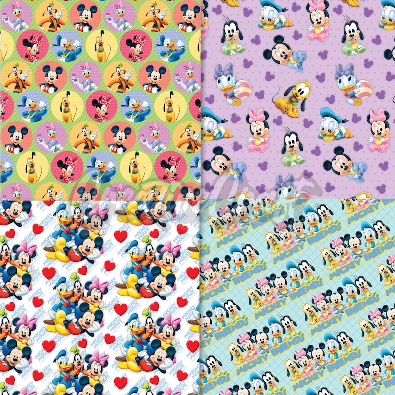 12 Mickey the Mouse Digital Papers 300 DPI Maximum Quality, Mickey ...