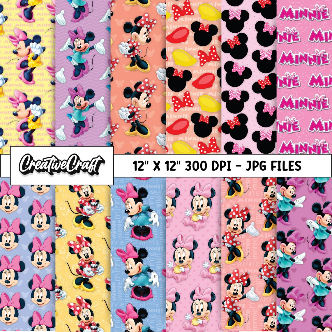12 Minnie the Mouse Digital Papers 300 DPI Maximum Quality, Minnie ...