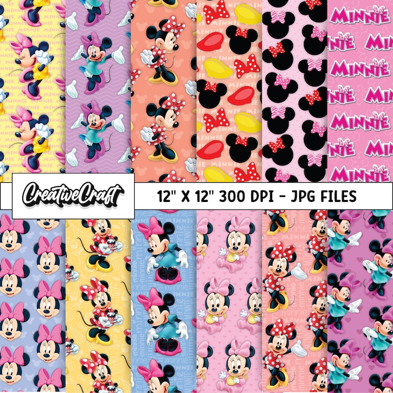 12 Minnie the Mouse Digital Papers 300 DPI Maximum Quality, Minnie ...