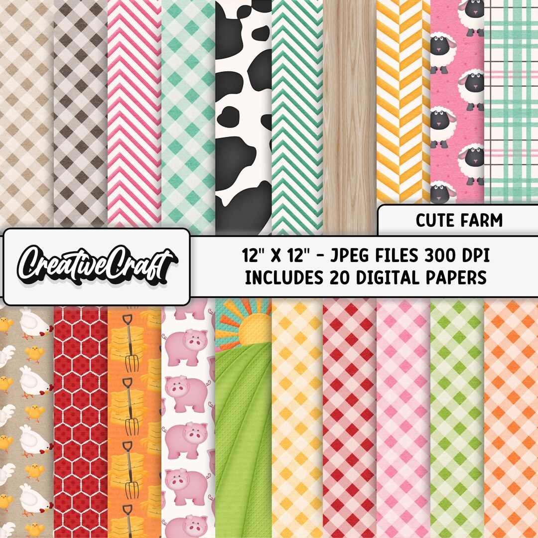 20 Farm Animals Digital Papers 300 DPI Maximum Quality, Farm Animals ...