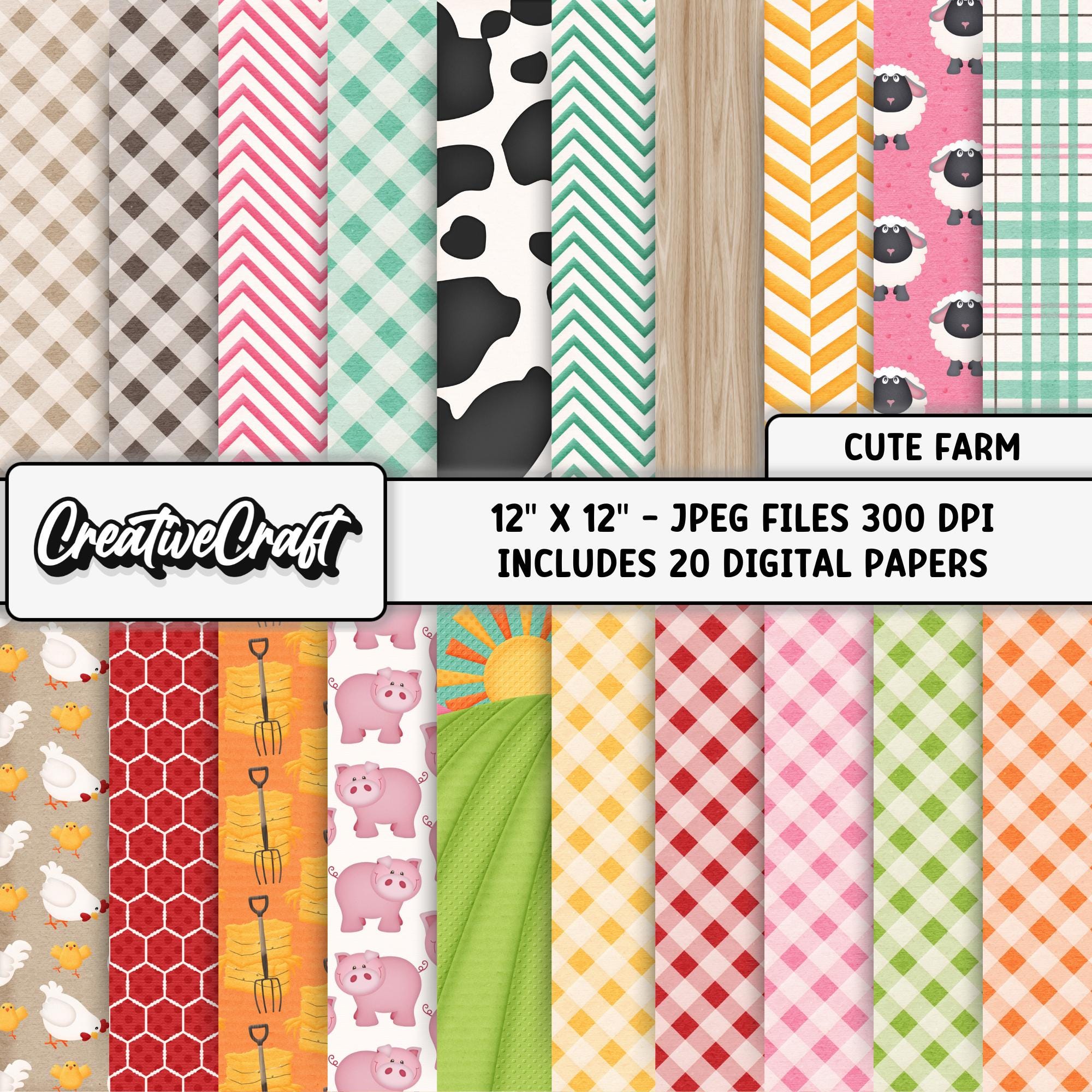 20 Farm Animals Digital Papers 300 DPI Maximum Quality, Farm Animals ...