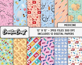 12 Nurse Doctor Medicine Digital Papers 300 DPI Maximum Quality ...