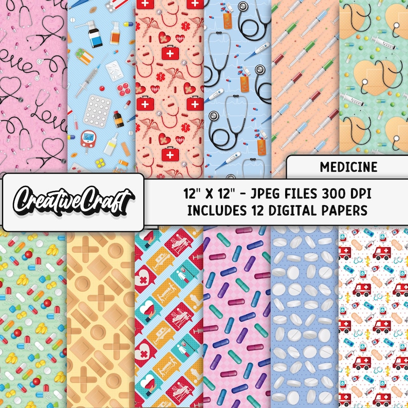 12 Nurse Doctor Medicine Digital Papers 300 DPI Maximum Quality ...