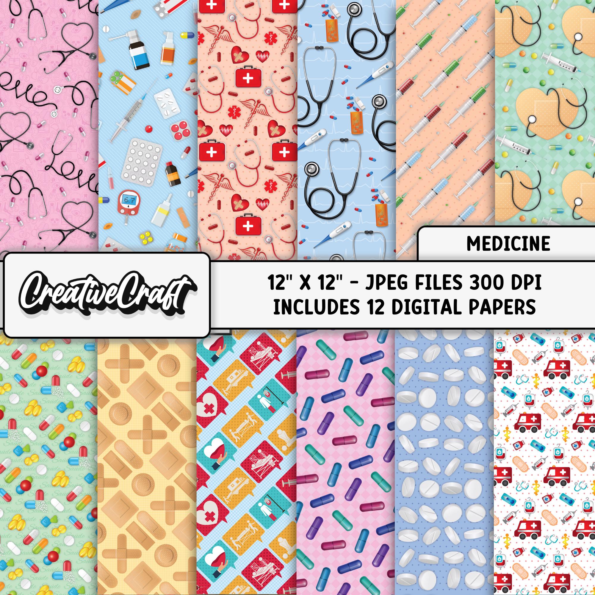 12 Nurse Doctor Medicine Digital Papers 300 DPI Maximum Quality ...
