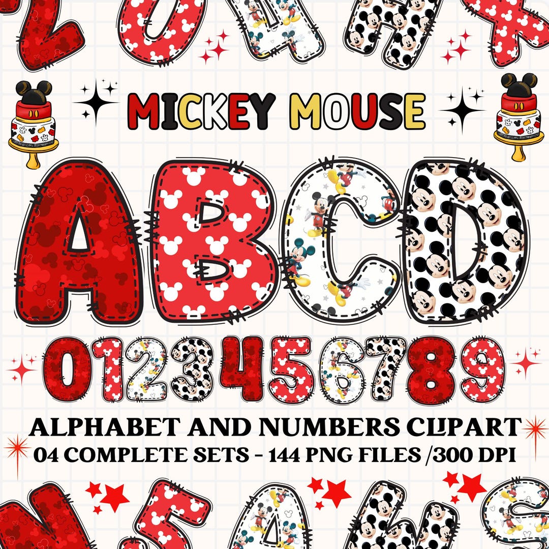 Mickey Mouse Alphabet Clipart PNG. 4 Styles With Mickey Mouse Cliparts ...