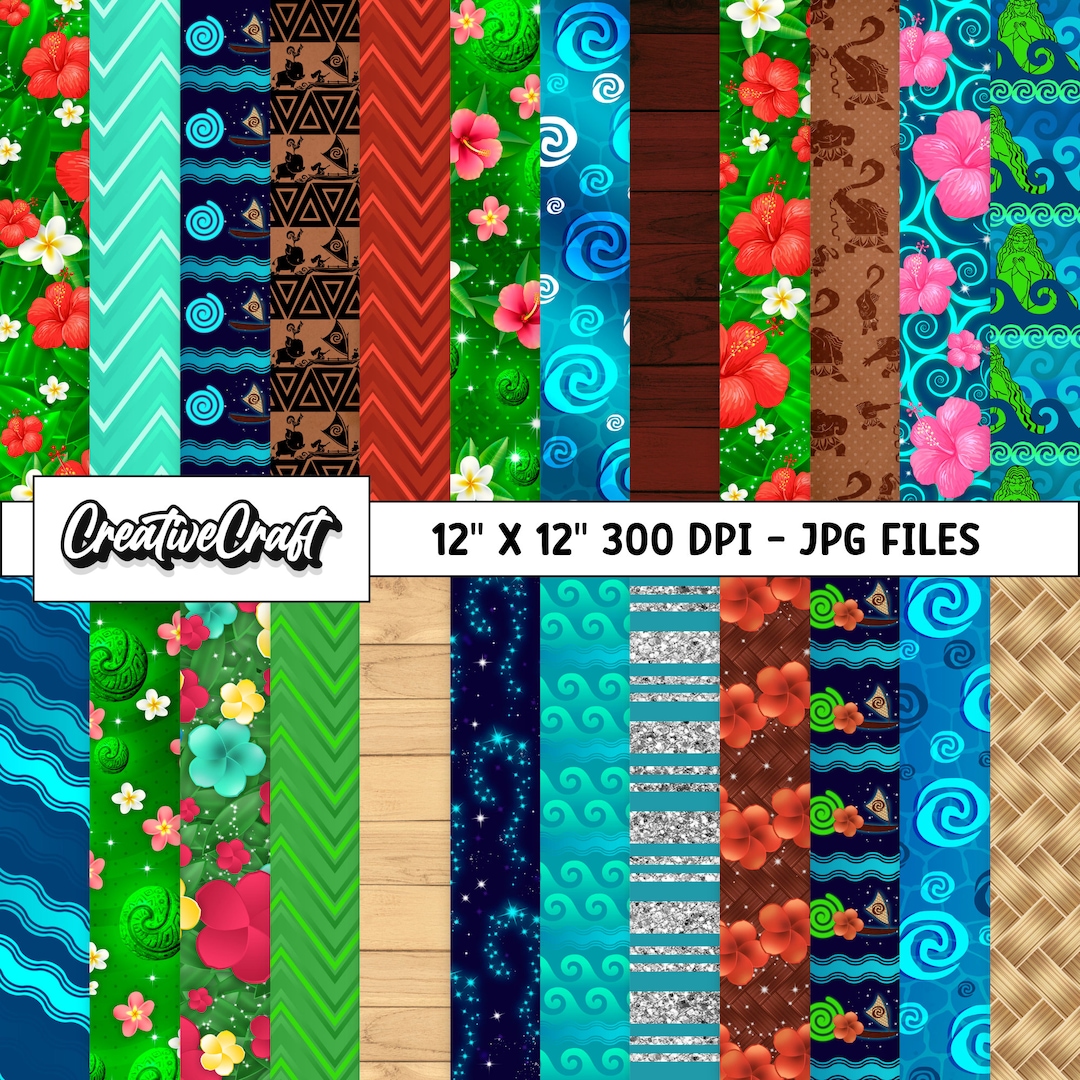 24 Princess Moana Digital Papers 300 DPI Maximum Quality, Moana ...
