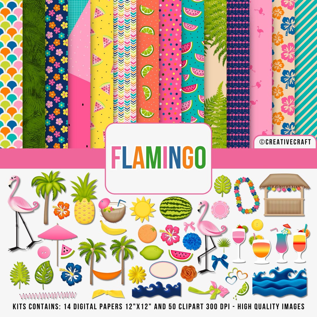 Kit Flamingo Digital Paper and Clipart 300 DPI Maximum Quality ...