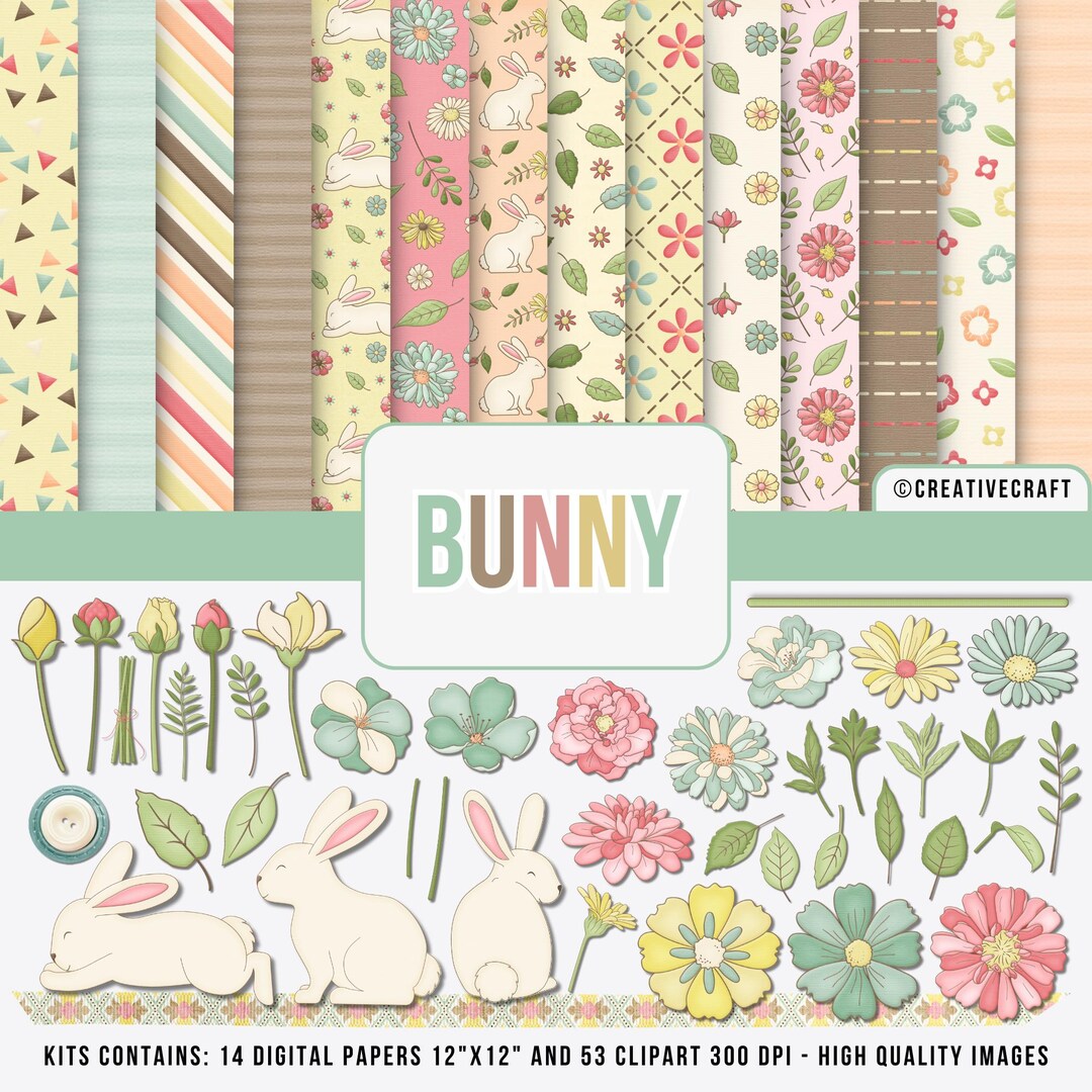 Kit Spring Bunny Digital Paper and Clipart 300 DPI Maximum Quality ...