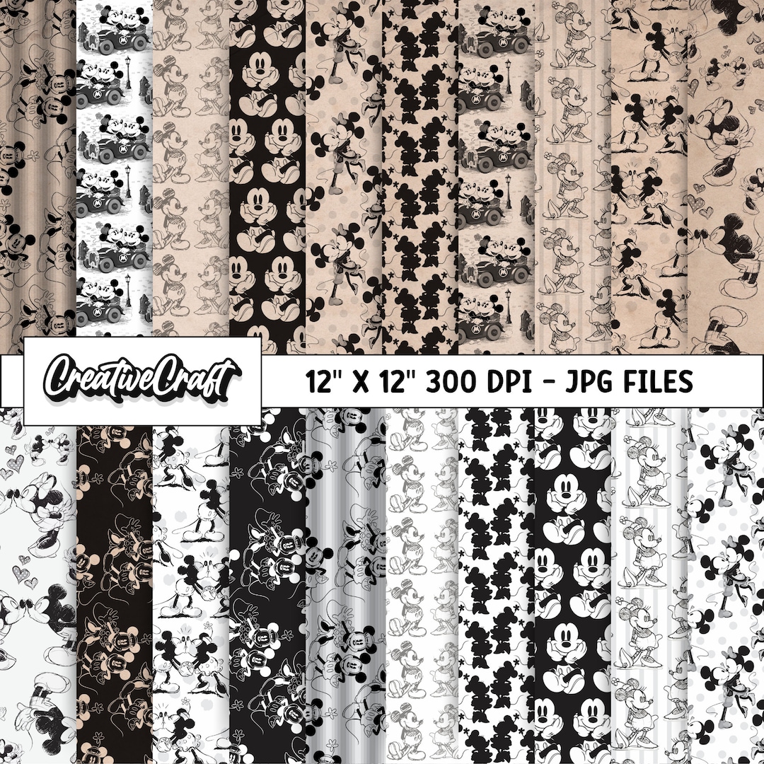 20 Mickey Vintage Digital Papers 300 DPI Maximum Quality, Mickey ...