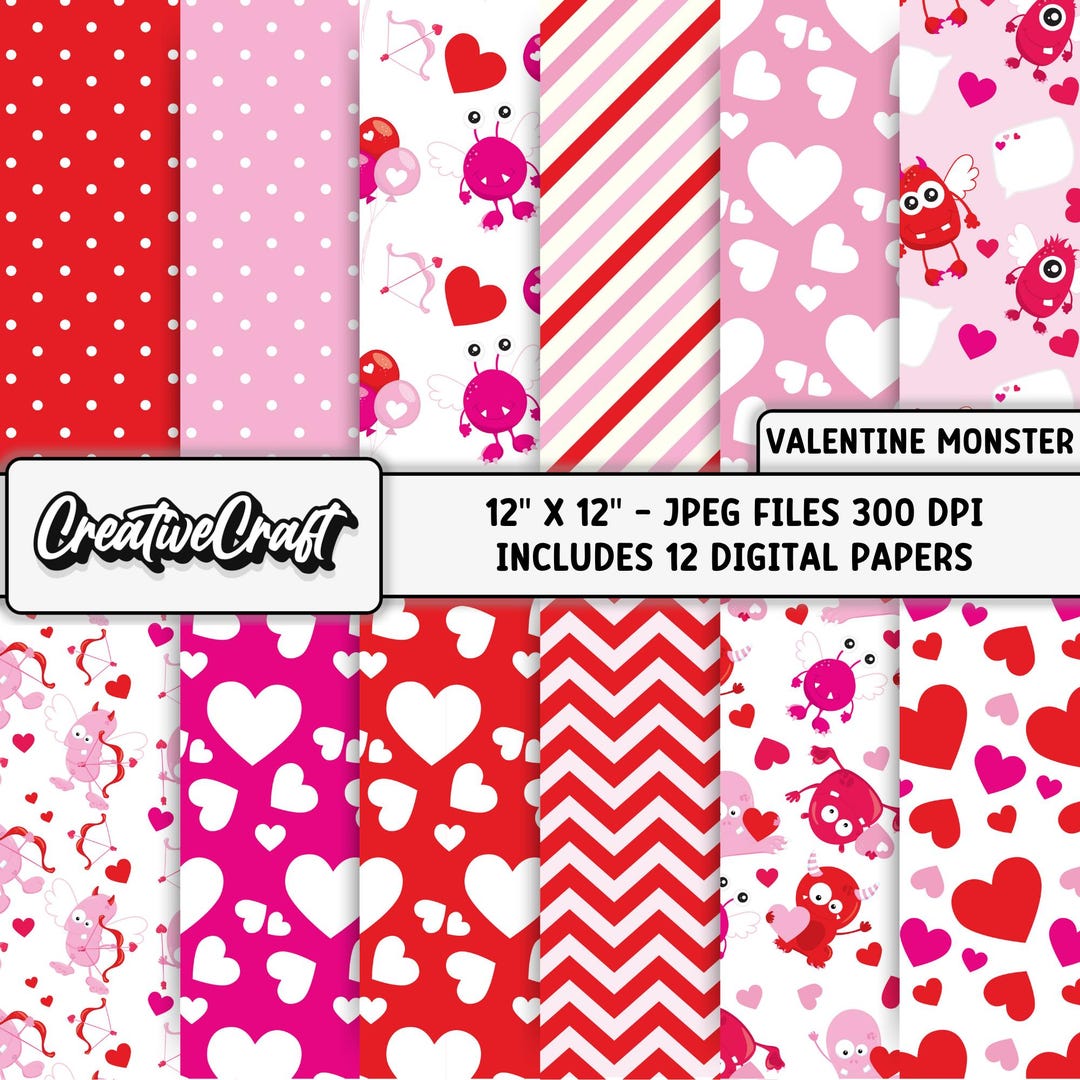 12 Valentine's Day Digital Papers 300 DPI Maximum Quality, Valentine's ...