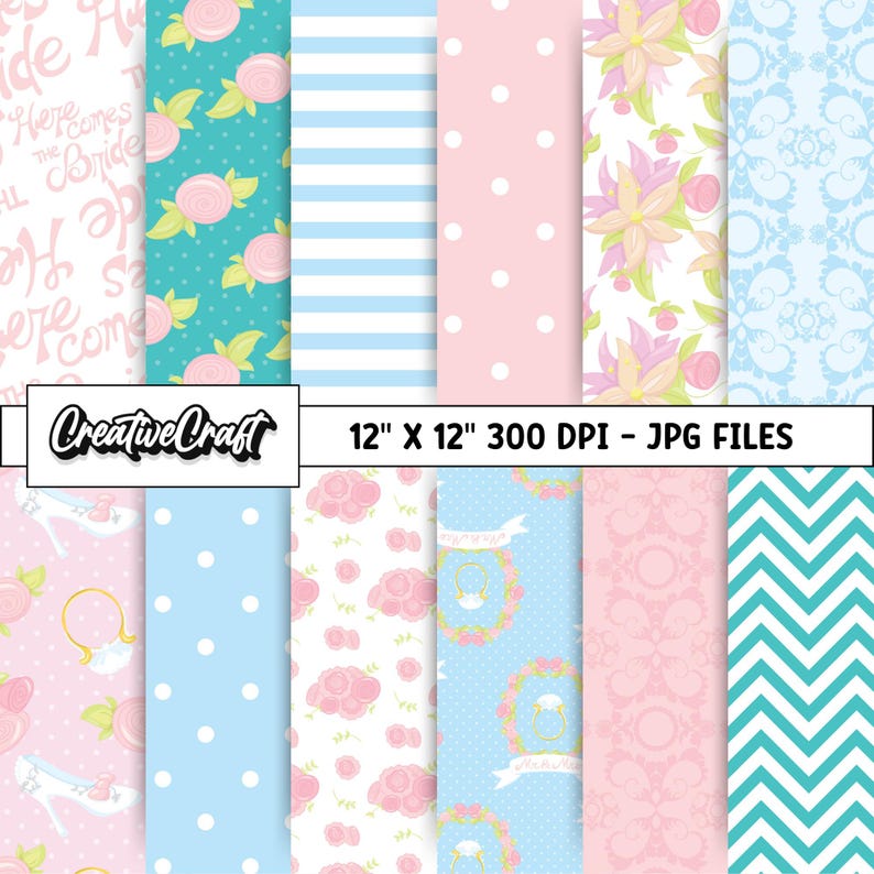 12 Wedding Digital Papers 300 DPI Highest Quality, Wedding Scrapbook ...