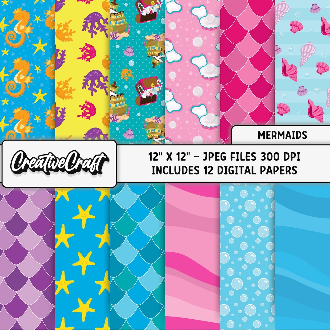 12 Mermaids Digital Papers 300 DPI Maximum Quality, Mermaids ...