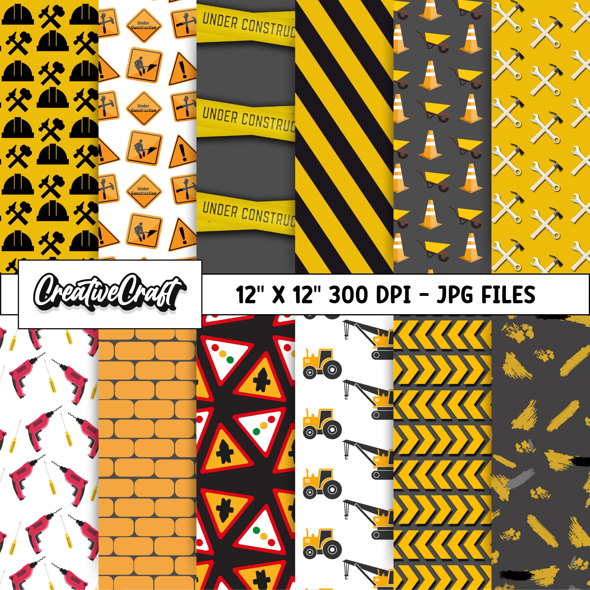 12 Construction Digital Papers 300 DPI Maximum Quality, Construction ...