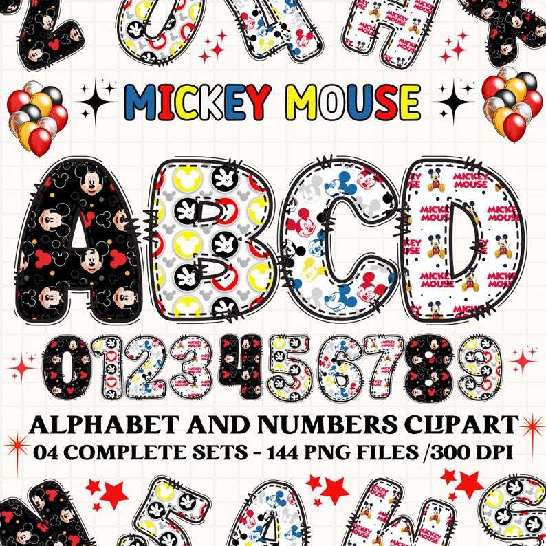 Mickey Mouse Alphabet Clipart PNG. 4 Styles With Mickey Mouse Cliparts ...