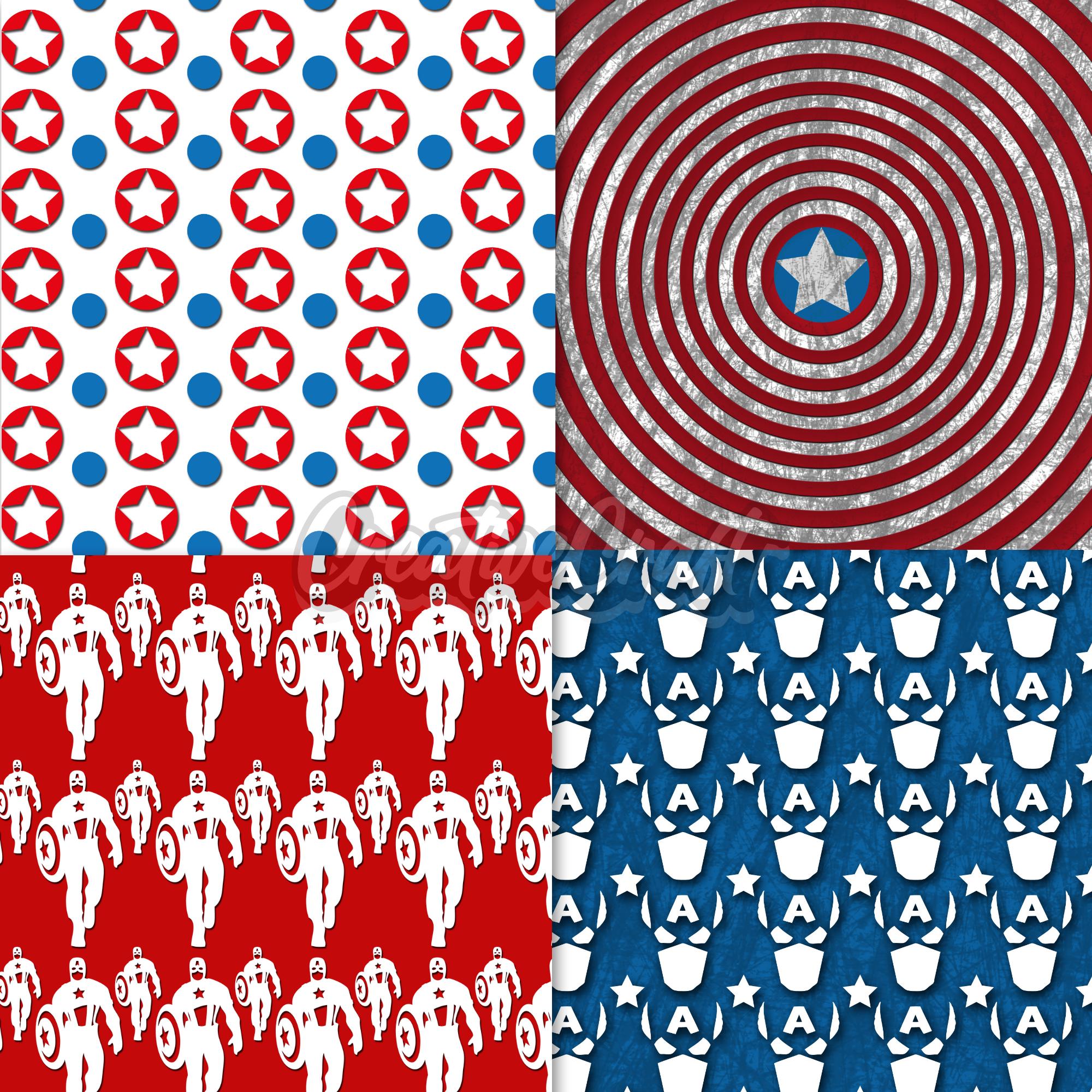 12 Captain America Digital Papers 300 DPI Maximum Quality, Captain ...
