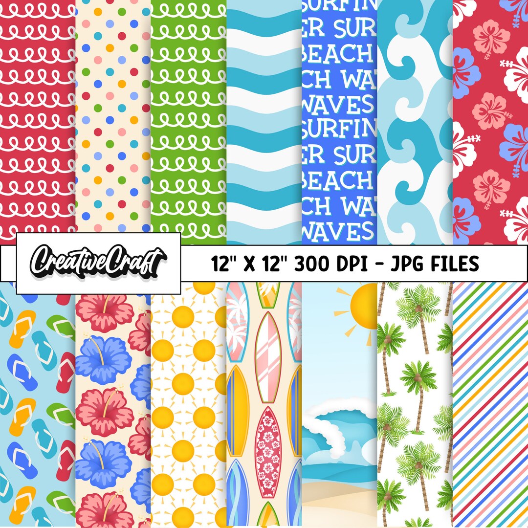 14 Hawaiian Summer Digital Papers 300 DPI Maximum Quality, Hawaiian ...
