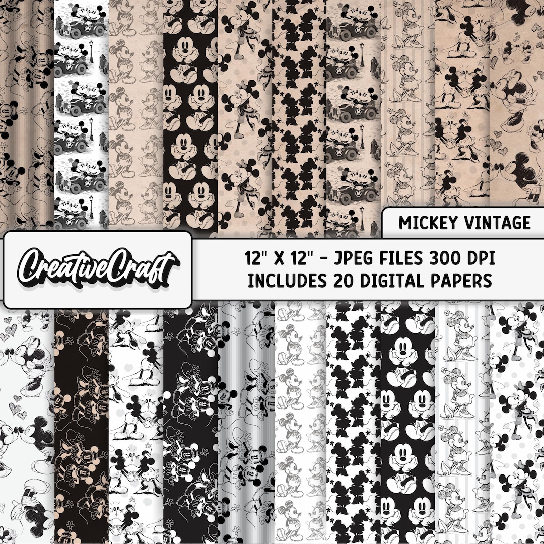 20 Mickey Vintage Digital Papers 300 DPI Maximum Quality, Mickey ...