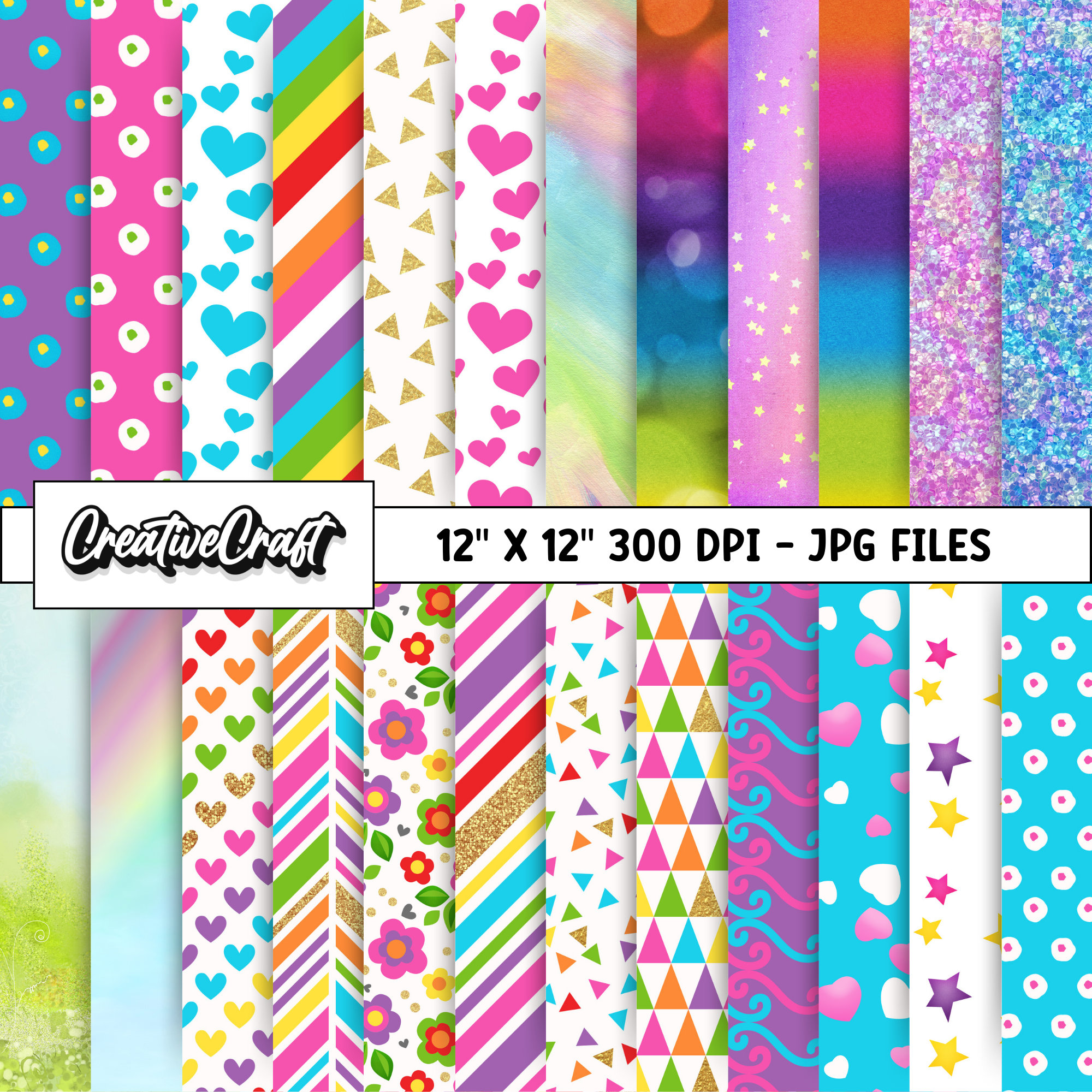 24 Unicorns Colors Digital Papers 300 DPI Maximum Quality, Unicorn ...