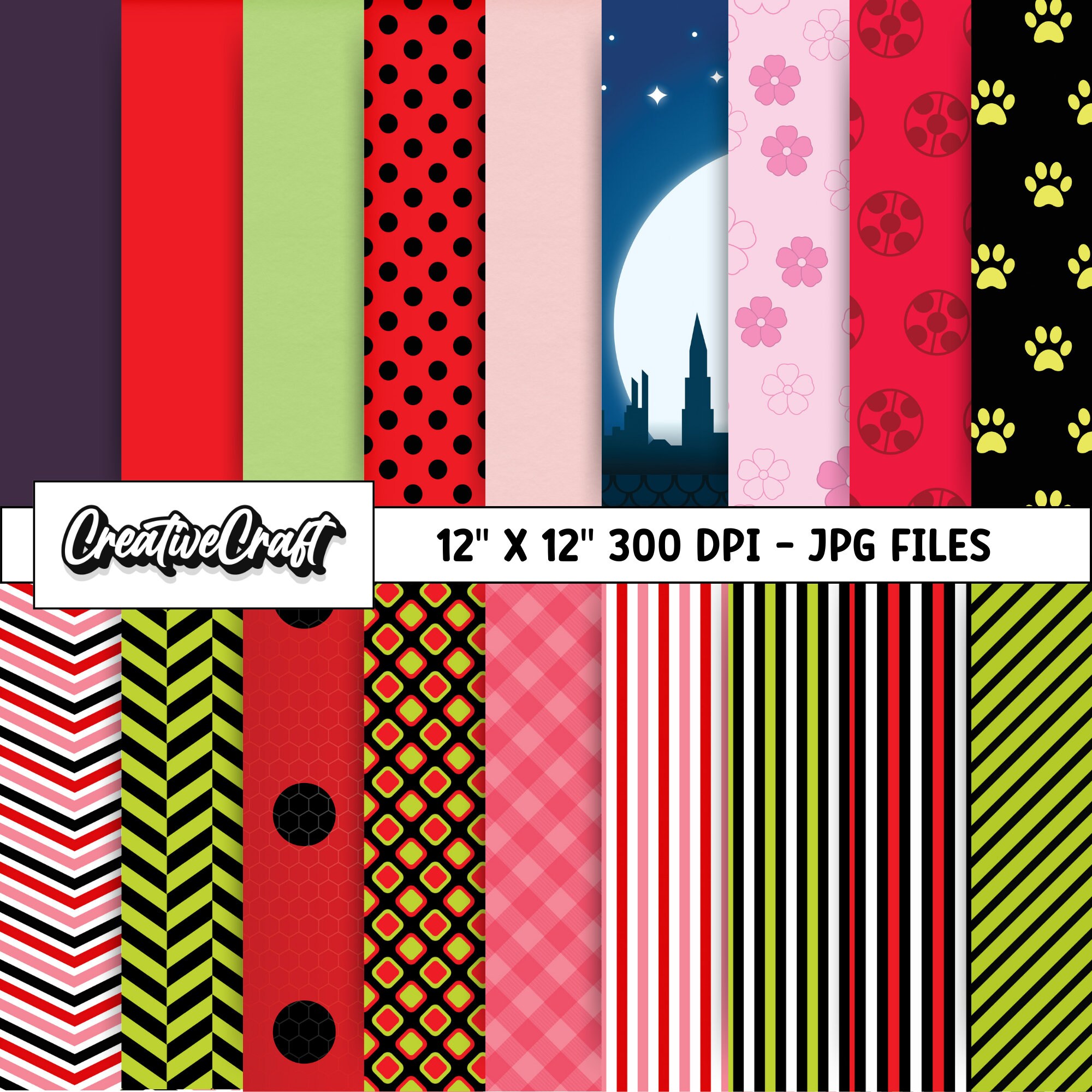 20 Ladybug Digital Papers 300 DPI Maximum Quality, Ladybug Scrapbooking ...