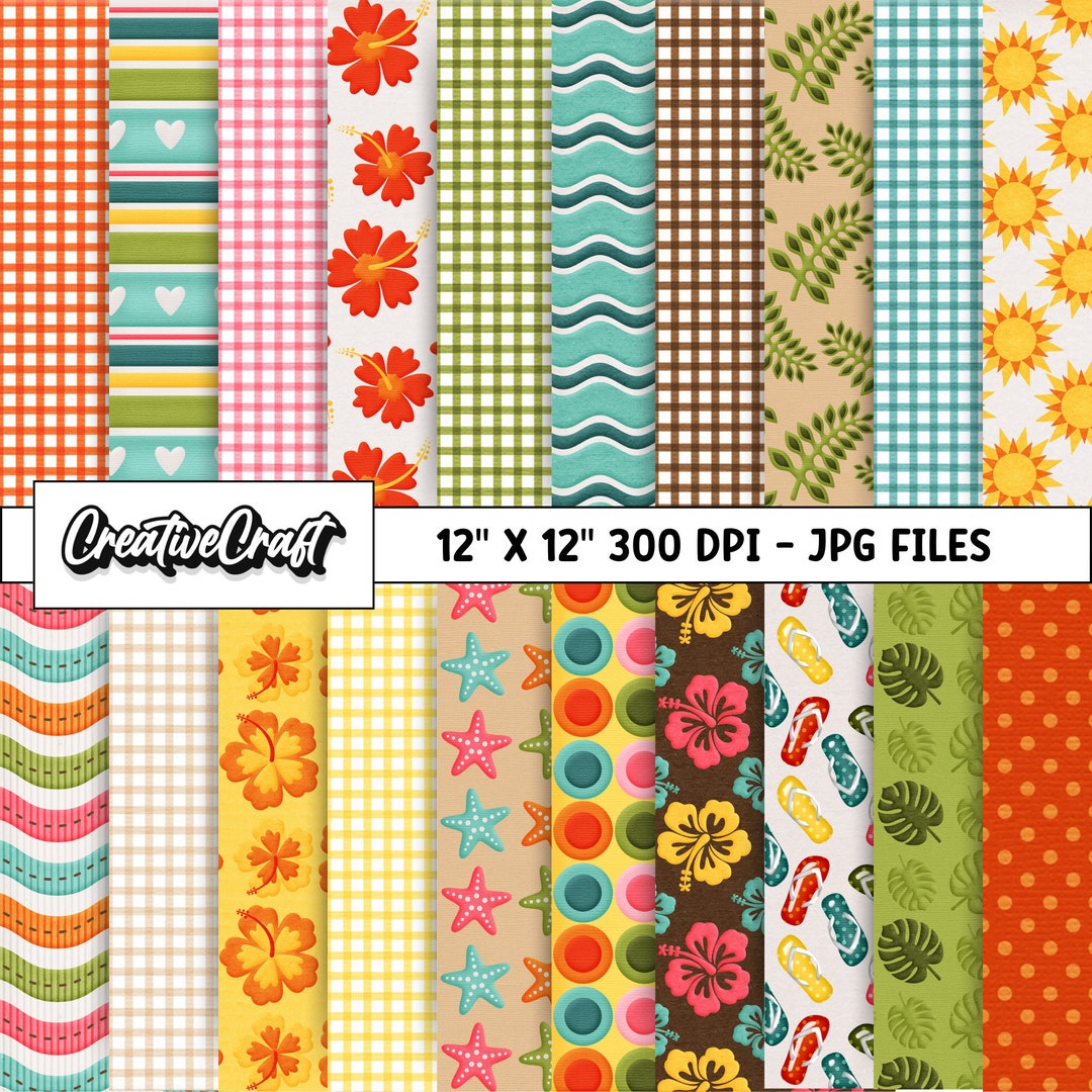 20 Hawaiian Summer Digital Papers 300 DPI Maximum Quality, Hawaiian ...