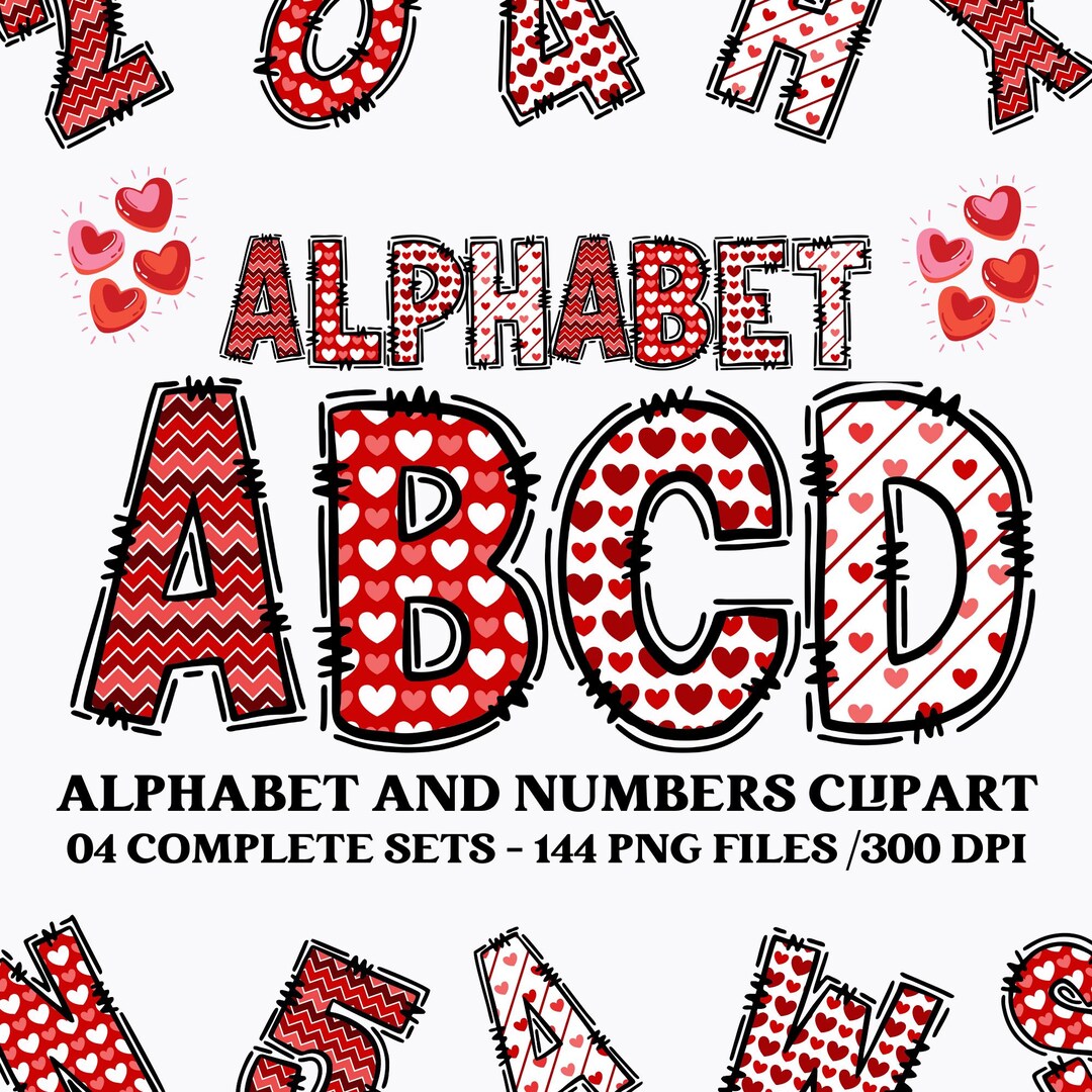 Valentines Day Alphabet Clipart PNG. 4 Styles With Valentine Day ...