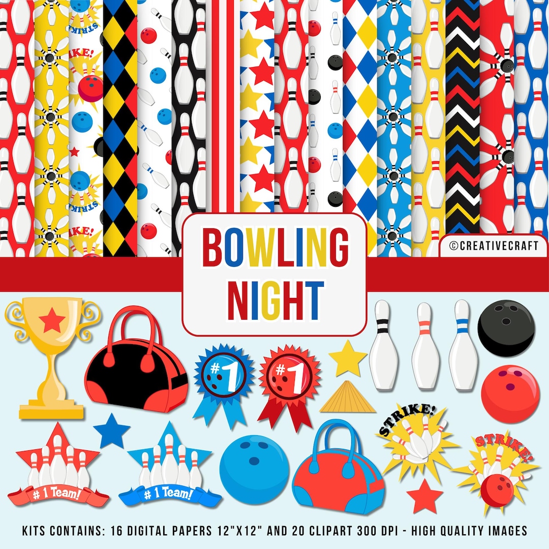Kit Bowling Digital Paper and Clipart 300 DPI Maximum Quality, Bowling ...