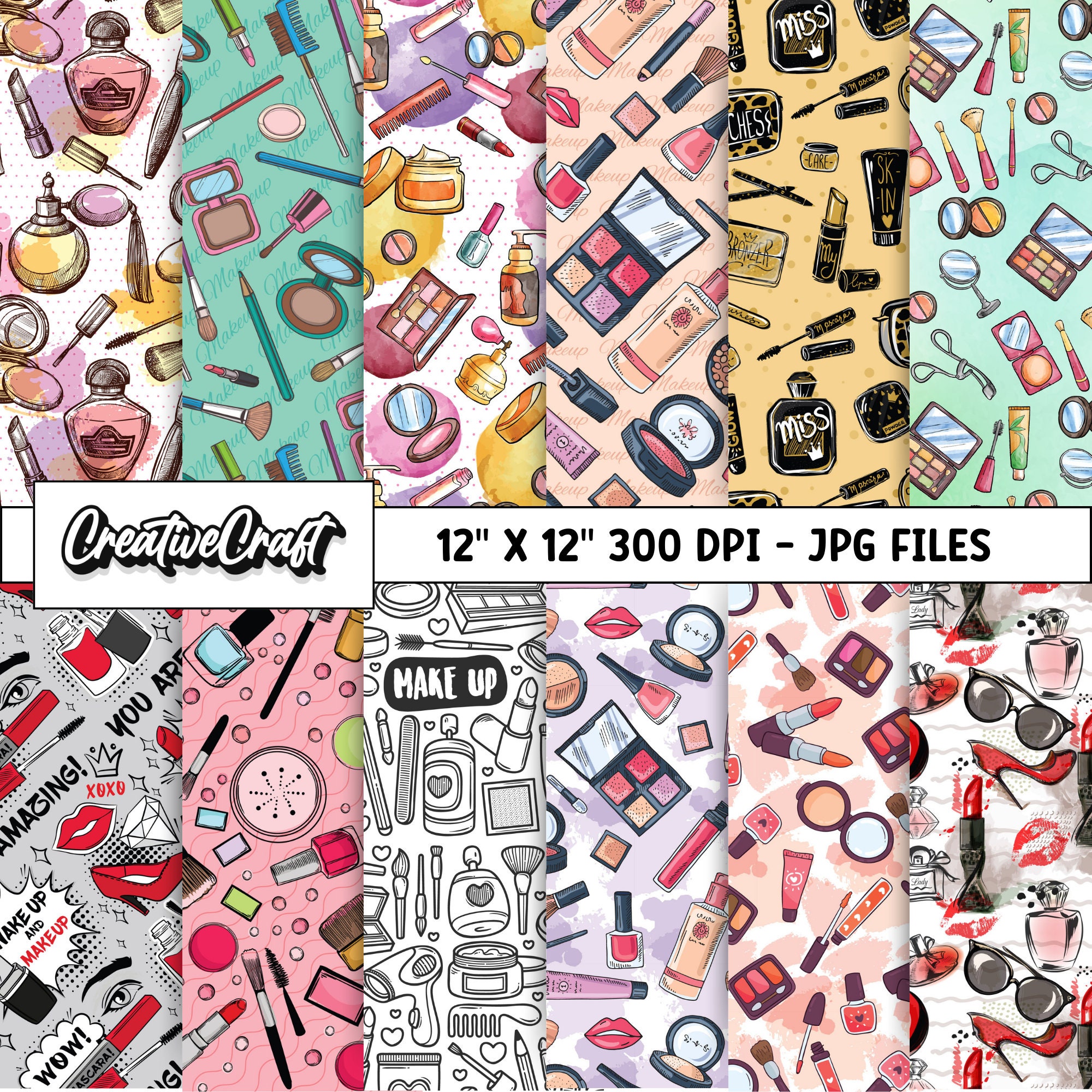 12 Fashion Makeup Digital Papers 300 DPI Highest Quality, Fashion ...
