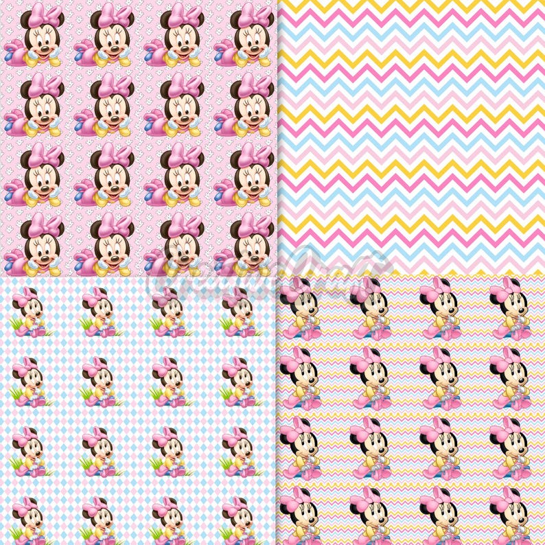 20 Minnie Mouse Baby Digital Papers 300 DPI Maximum Quality, Minnie ...