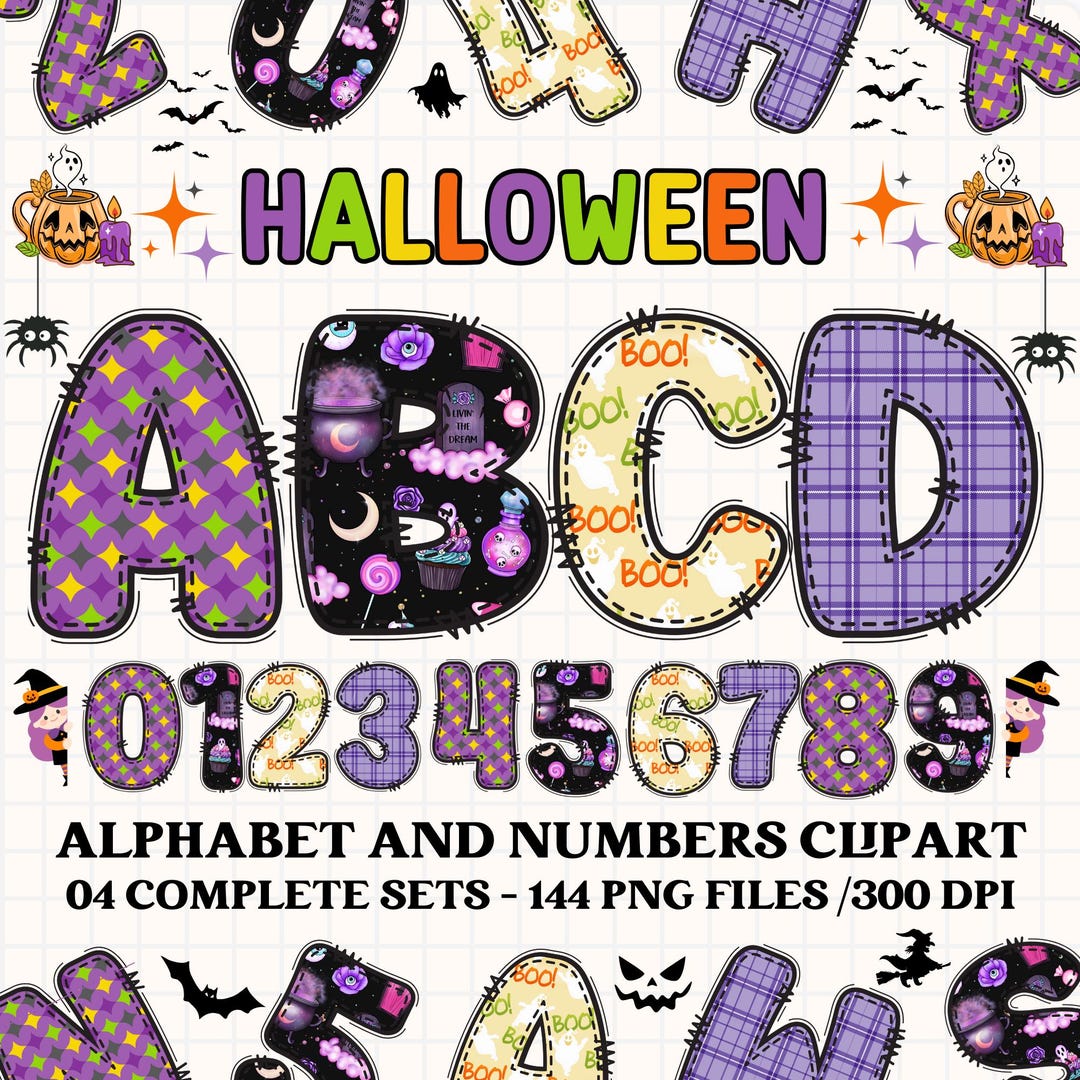 Halloween Alphabet Clipart PNG. 4 Styles With Halloween Cliparts ...