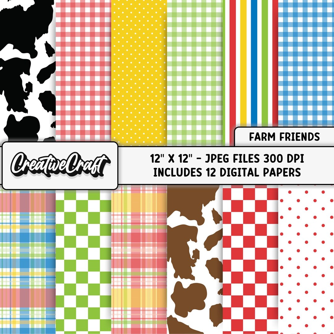 12 Farm Animals Digital Papers 300 DPI Maximum Quality, Farm Animals ...