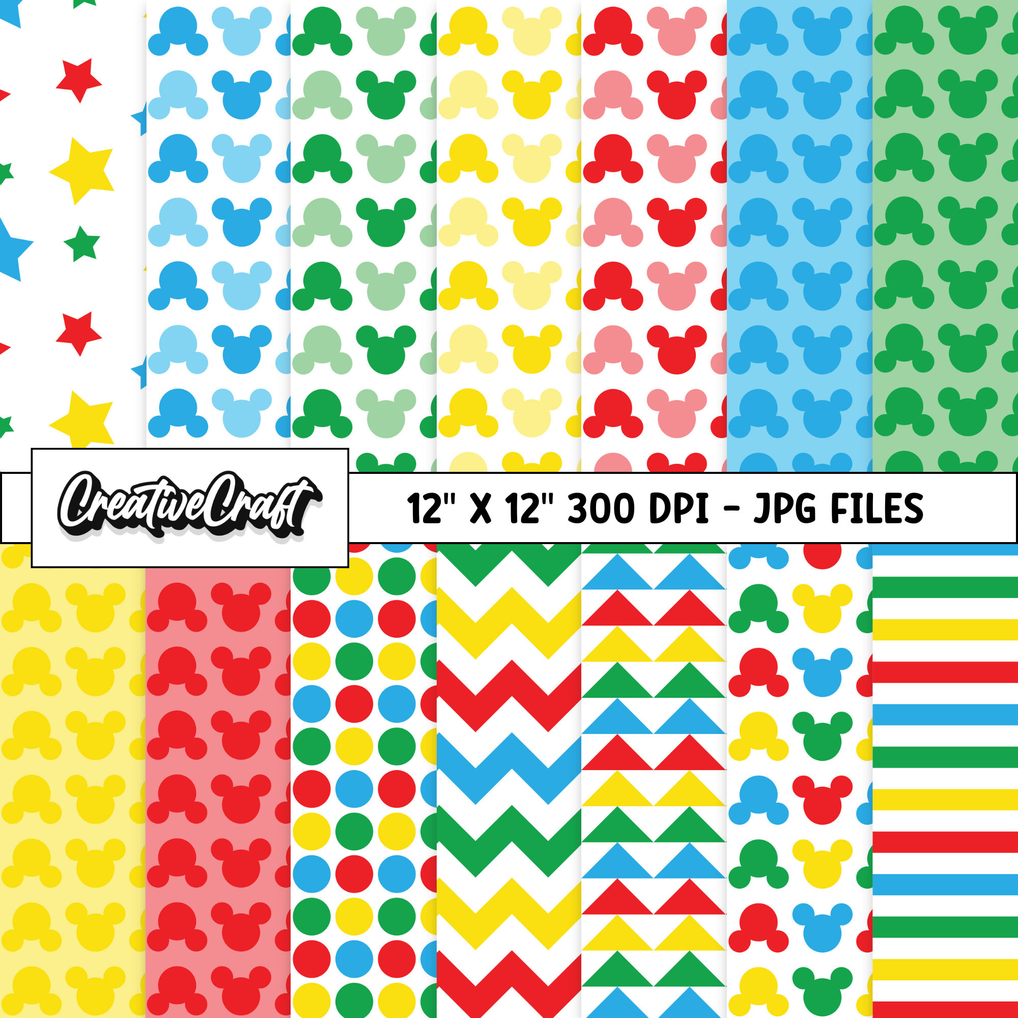 14 Clubhouse Mickey Digital Papers 300 DPI Maximum Quality, Mickey ...