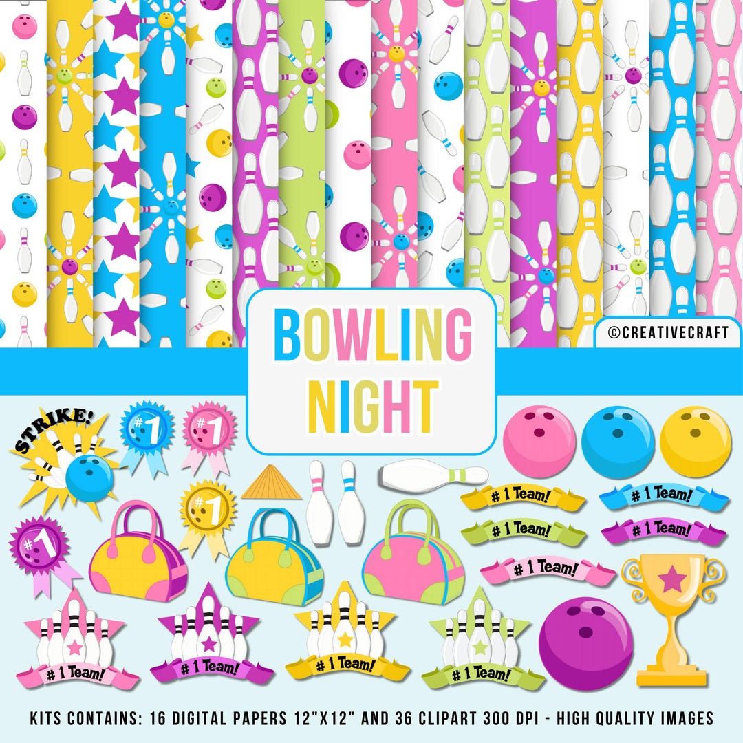 Kit Bowling Digital Paper and Clipart 300 DPI Maximum Quality, Bowling ...