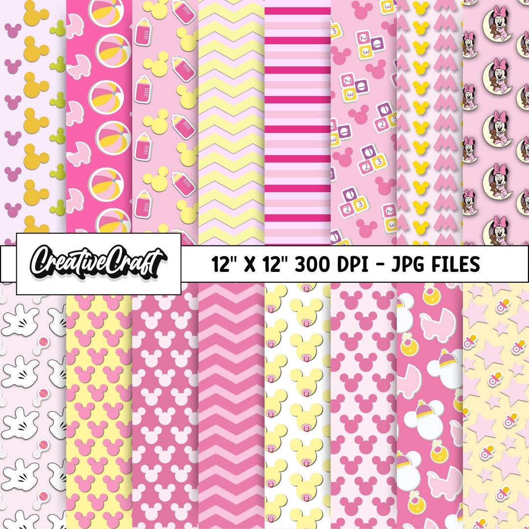 16 Minnie Mouse Baby Digital Papers 300 DPI Maximum Quality, Minnie Mouse Baby Scrapbooking ...