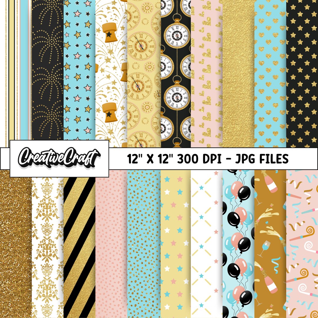 20 New Year Digital Papers 300 DPI Maximum Quality, New Year Scrapbook ...