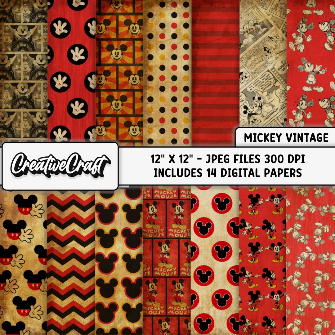 14 Mickey Vintage Digital Papers 300 DPI Maximum Quality, Mickey ...