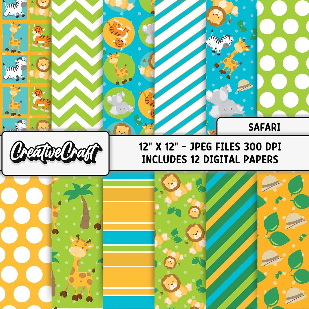 12 Safari Animals Digital Papers 300 DPI Highest Quality, Animals ...