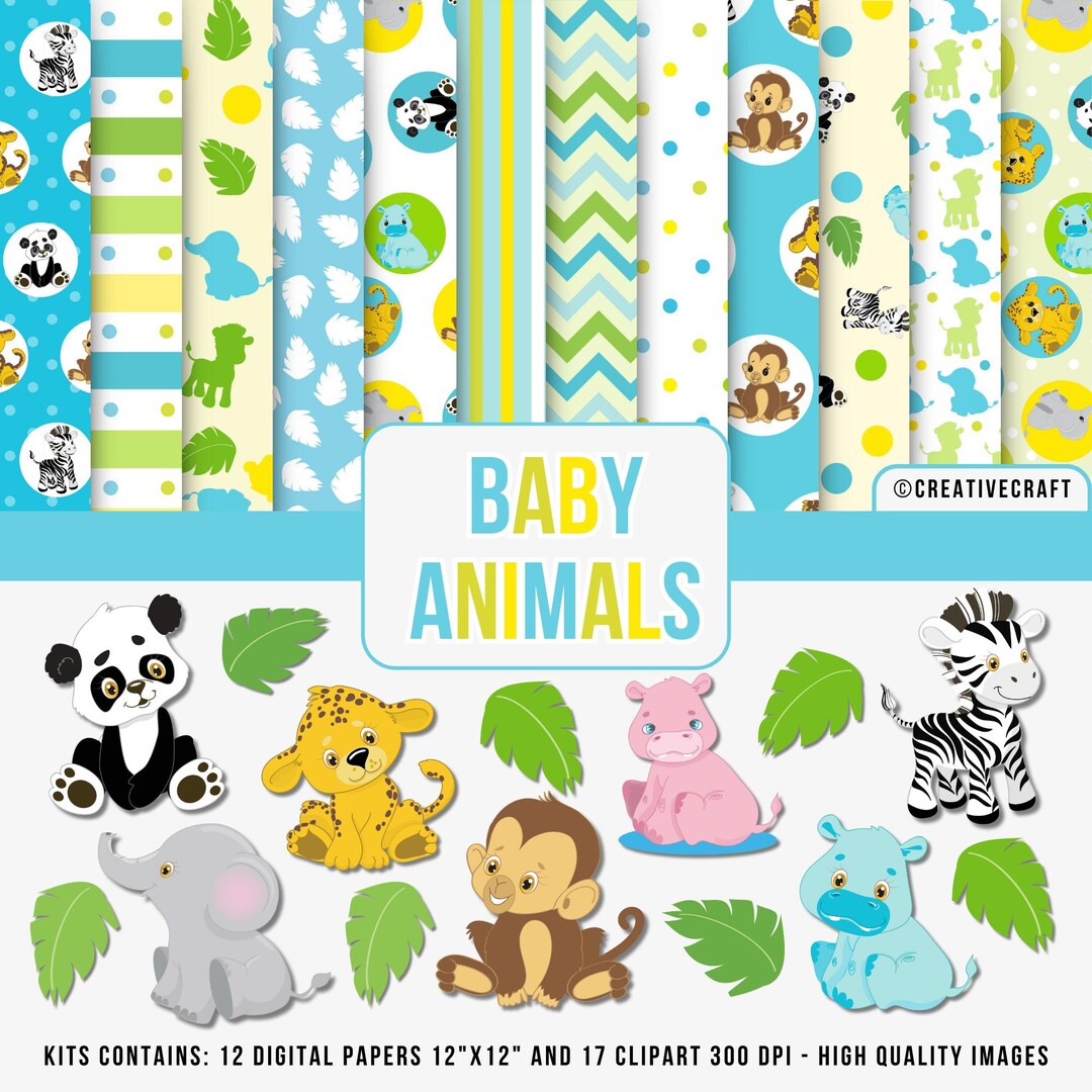 Kit Baby Animals Digital Paper and Clipart 300 DPI Maximum Quality ...
