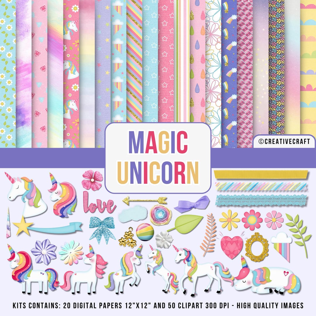 Kit Unicorn Digital Paper and Clipart 300 DPI Maximum Quality, Unicorn ...